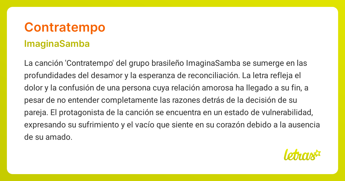 Significado de la canción CONTRATEMPO (ImaginaSamba) - LETRAS.COM