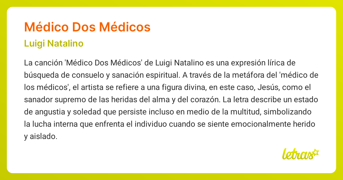 Significado de la canción MÉDICO DOS MÉDICOS (Luigi Natalino) - LETRAS.COM