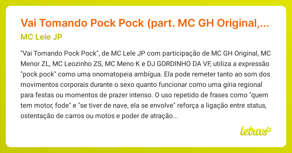 Significado da música Vai Tomando Pock Pock (part. MC GH Original, MC ...
