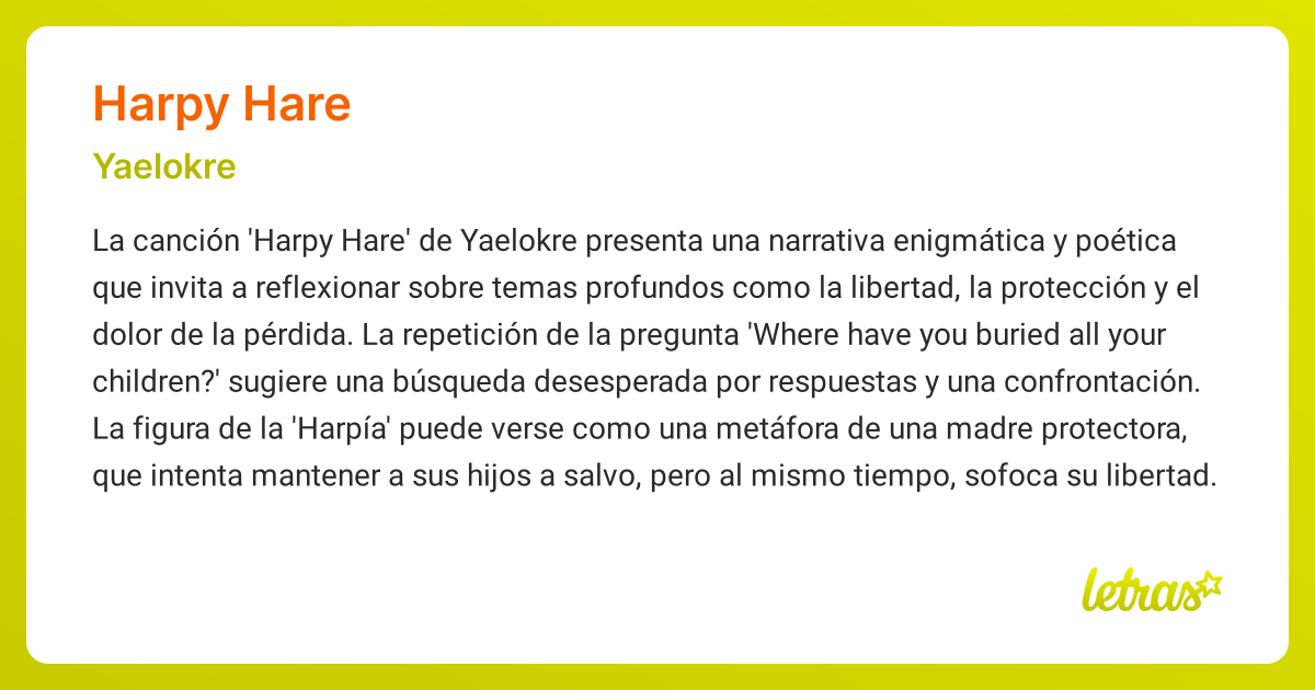 Significado de la canción HARPY HARE (Yaelokre) - LETRAS.COM