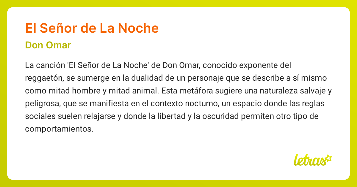 Significado de la canción EL SEÑOR DE LA NOCHE (Don Omar) - LETRAS.COM