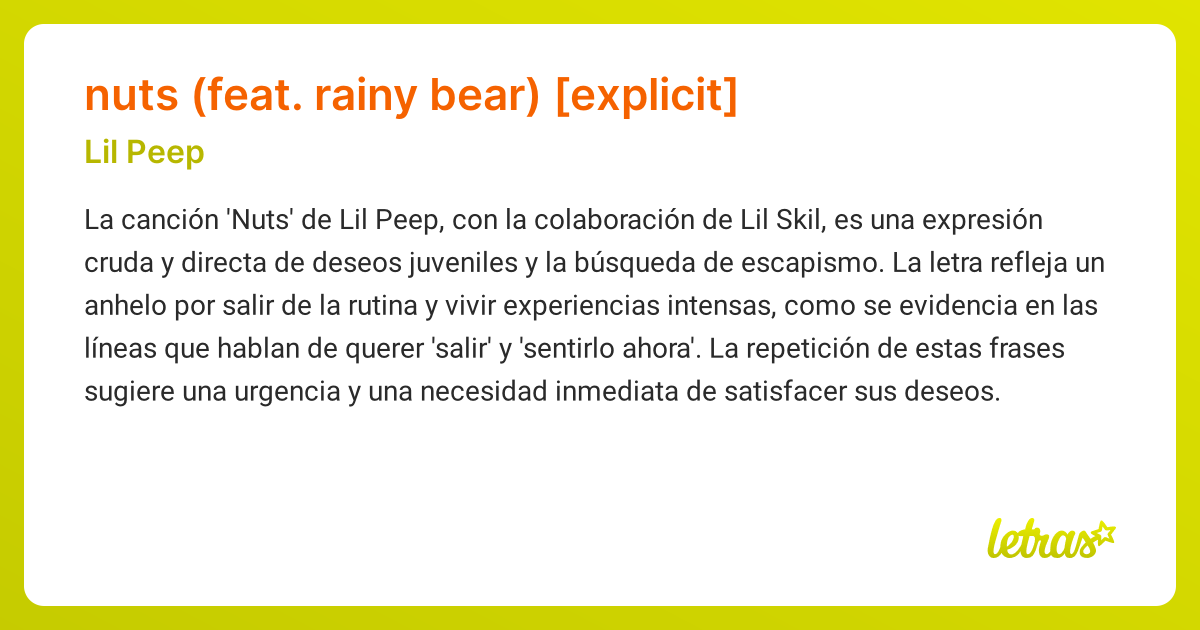 Significado de la canción nuts (feat. rainy bear) [explicit] (Lil Peep ...