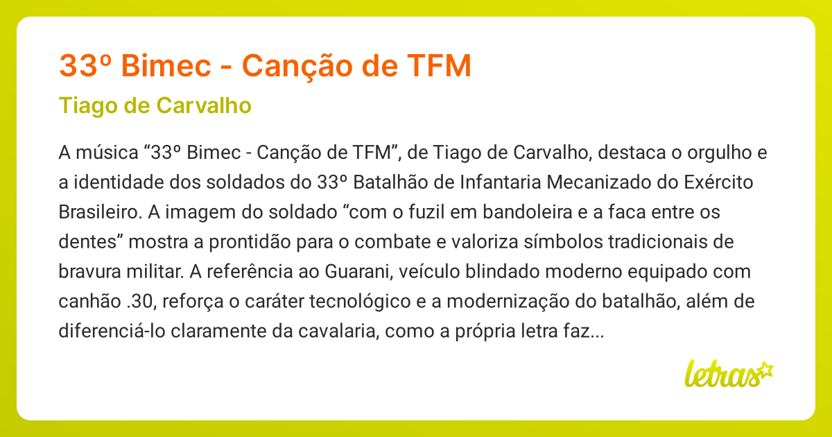 Significado da música 33º BIMEC - CANÇÃO DE TFM (Tiago de Carvalho ...