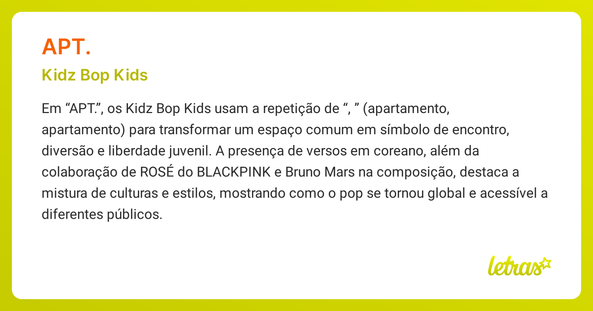 Significado da música APT. (Kidz Bop Kids) - LETRAS.MUS.BR