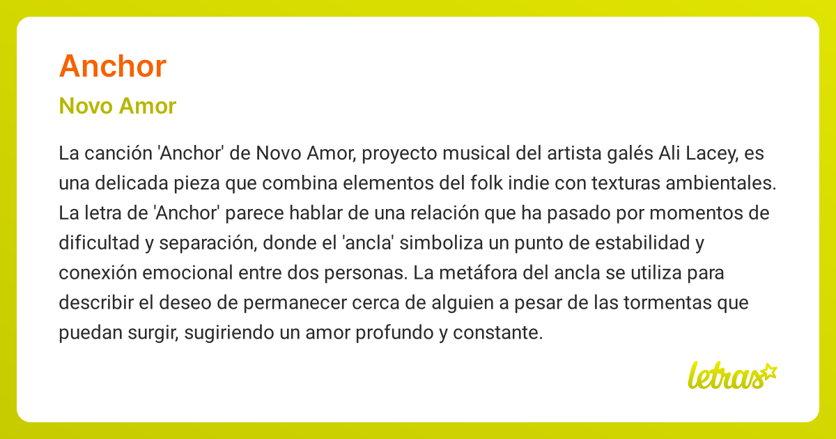 Significado de la canción ANCHOR (Novo Amor) - LETRAS.COM