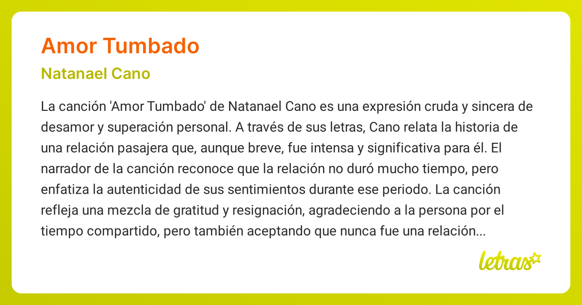 Significado de la canción AMOR TUMBADO (Natanael Cano) - LETRAS.COM