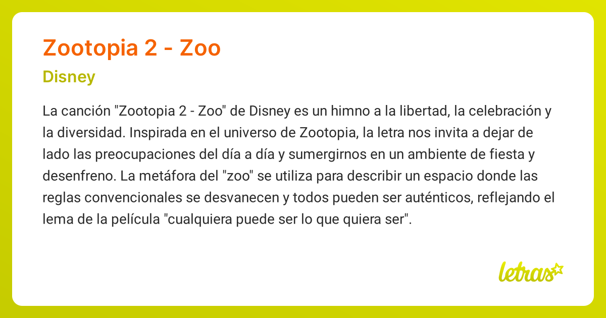 Significado de la canción ZOOTOPIA 2 - ZOO (Disney) - LETRAS.COM