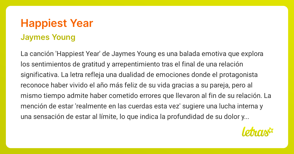 Significado de la canción HAPPIEST YEAR (Jaymes Young) - LETRAS.COM