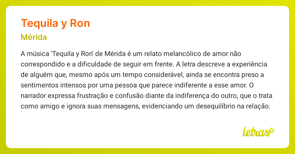 Significado da música TEQUILA Y RON (Mérida) - LETRAS.MUS.BR