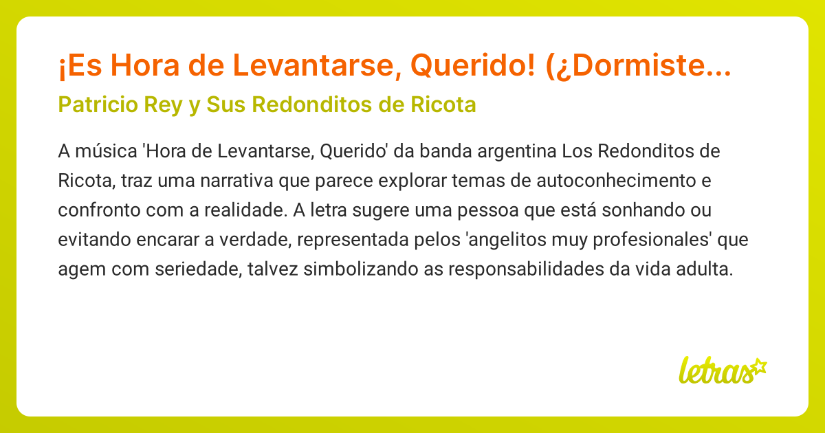 Significado da música ¡Es Hora de Levantarse, Querido! (¿Dormiste Bien ...