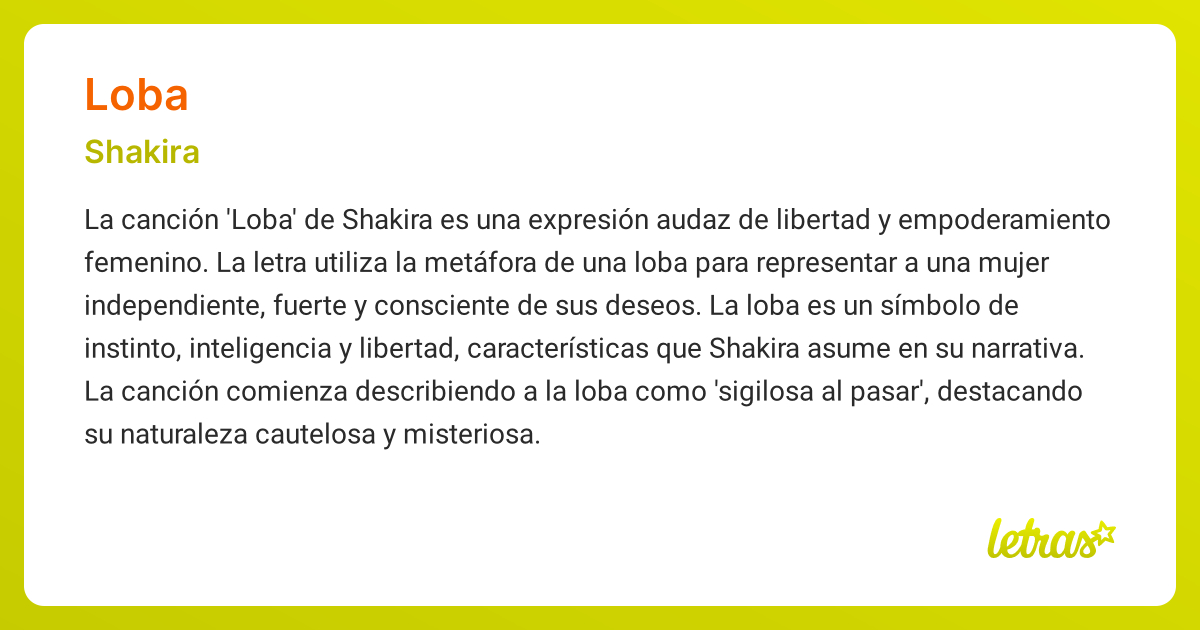 Significado de la canción LOBA (Shakira) - LETRAS.COM