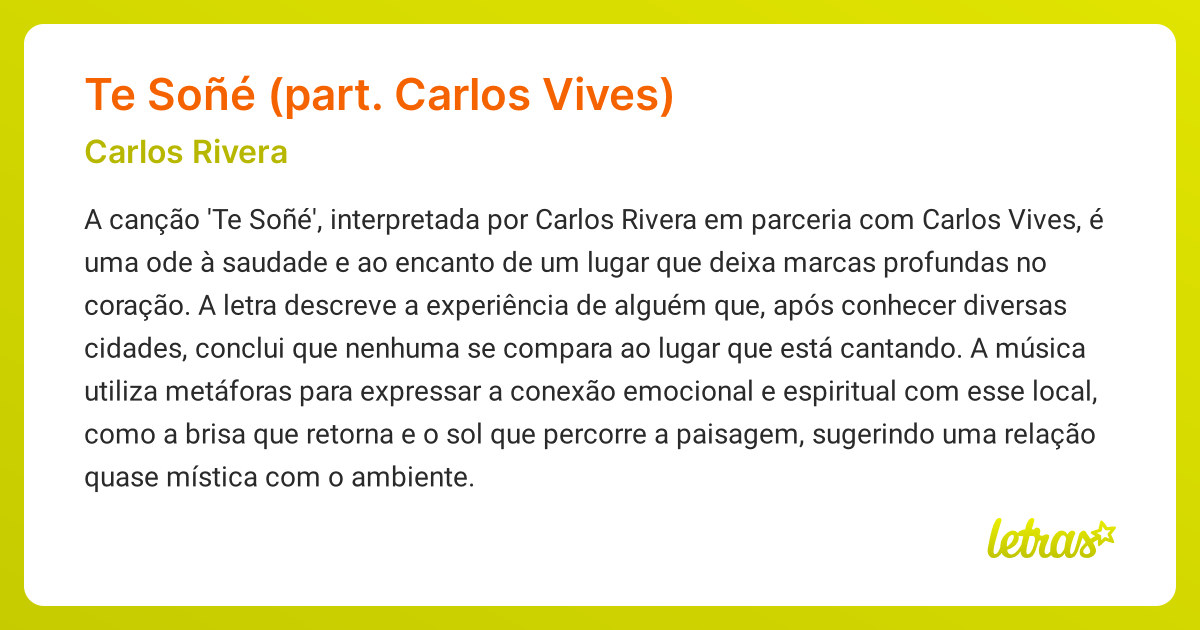 Significado da música TE SOÑÉ (PART. CARLOS VIVES) (Carlos Rivera ...