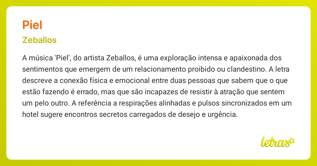Significado da música PIEL (Zeballos) - LETRAS.MUS.BR