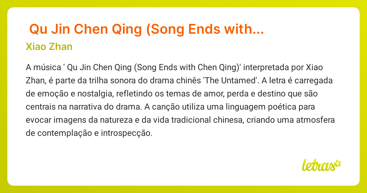 Significado da música 曲尽陈情 Qu Jin Chen Qing (Song Ends with Chen Qing ...