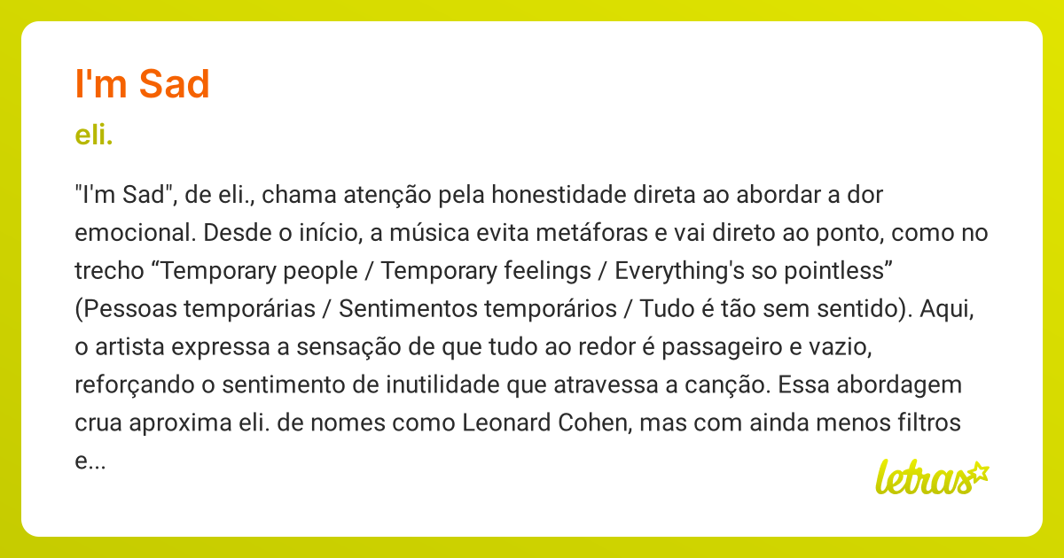 Significado da música I'M SAD (eli.) - LETRAS.MUS.BR