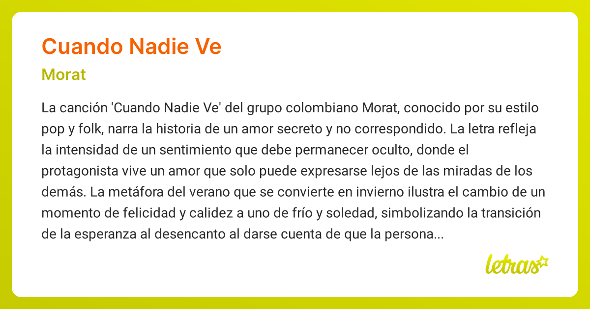 Significado de la canción CUANDO NADIE VE (Morat) - LETRAS.COM