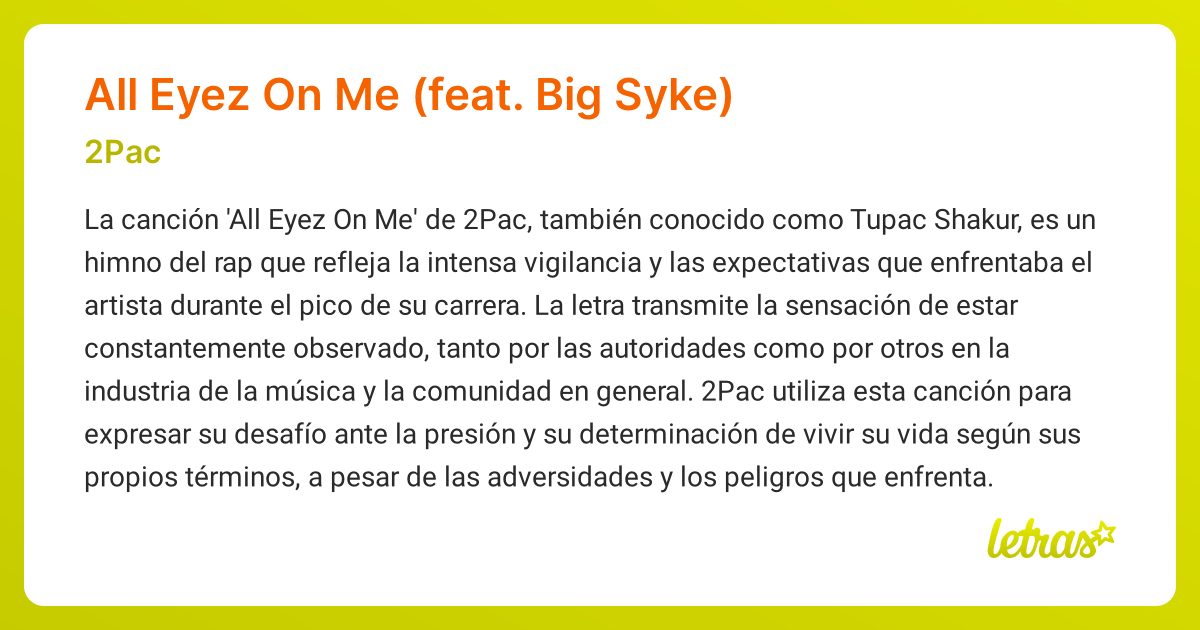 Significado de la canción All Eyez On Me (feat. Big Syke) (2Pac ...