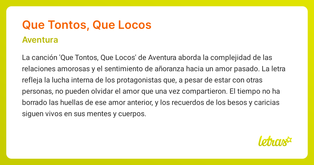 Significado de la canción QUE TONTOS, QUE LOCOS (Aventura) - LETRAS.COM