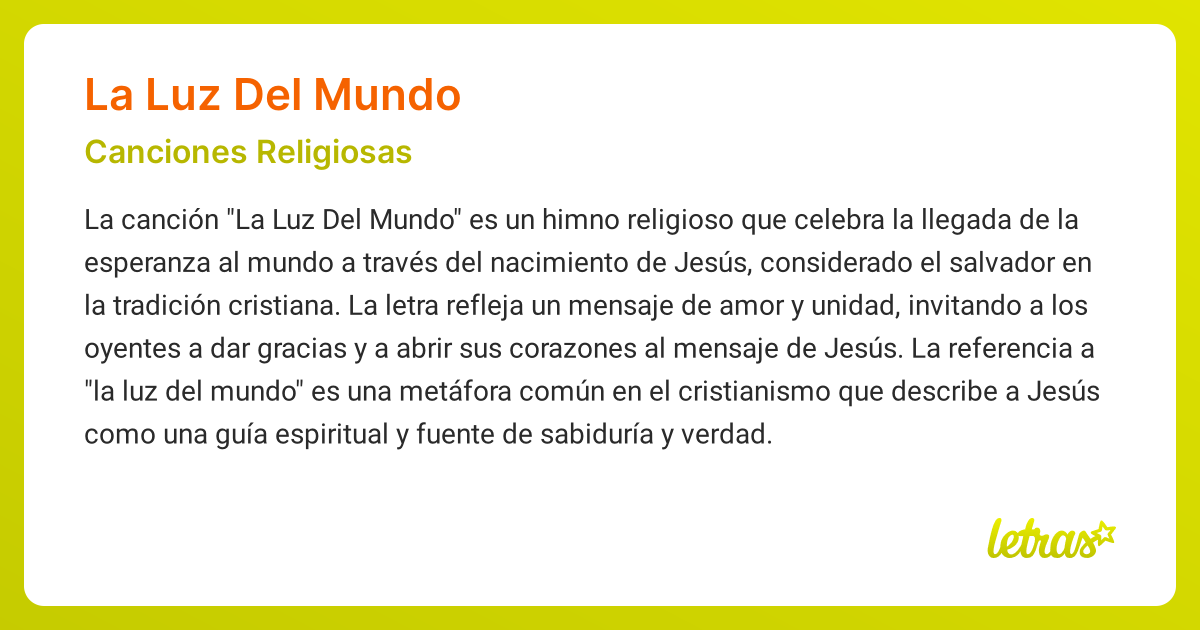 Significado de la canción LA LUZ DEL MUNDO (Canciones Religiosas ...