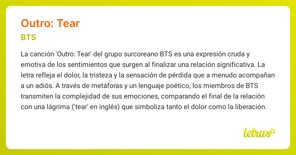 Significado de la canción OUTRO: TEAR (BTS) - LETRAS.COM