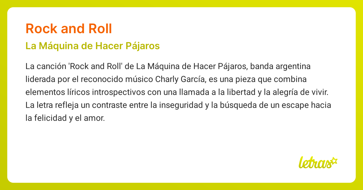 Significado de la canción ROCK AND ROLL (La Máquina de Hacer Pájaros) - LETRAS.COM