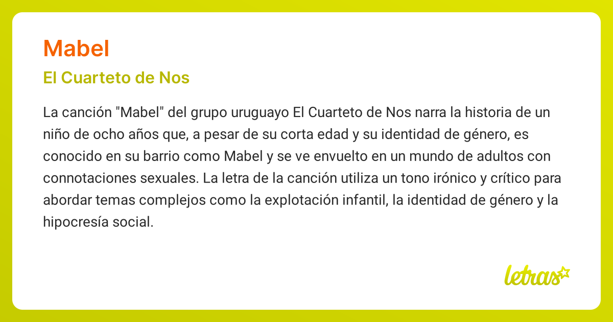 Significado de la canción MABEL (El Cuarteto de Nos) - LETRAS.COM