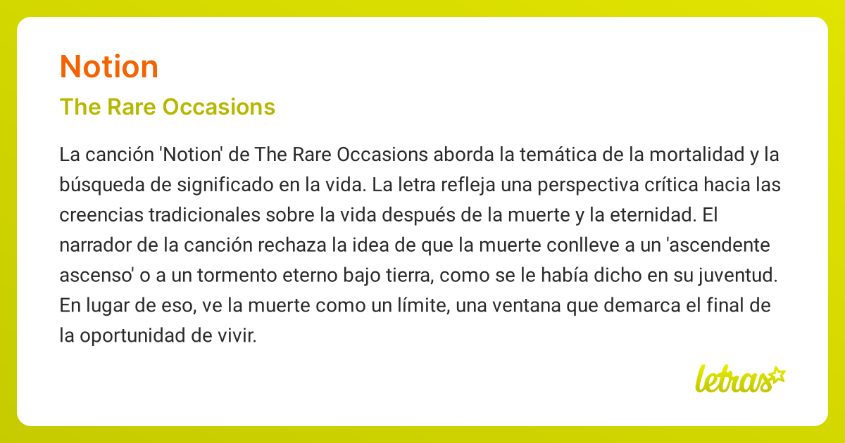 Significado de la canción NOTION (The Rare Occasions) - LETRAS.COM