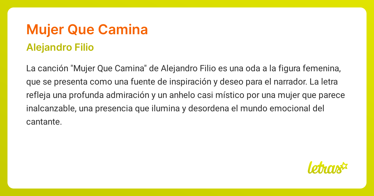 Significado de la canción MUJER QUE CAMINA (Alejandro Filio) - LETRAS.COM