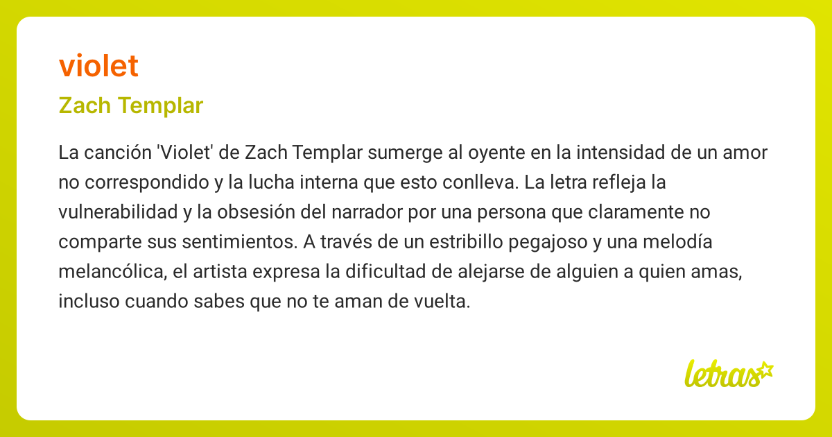 Significado de la canción VIOLET (Zach Templar) - LETRAS.COM
