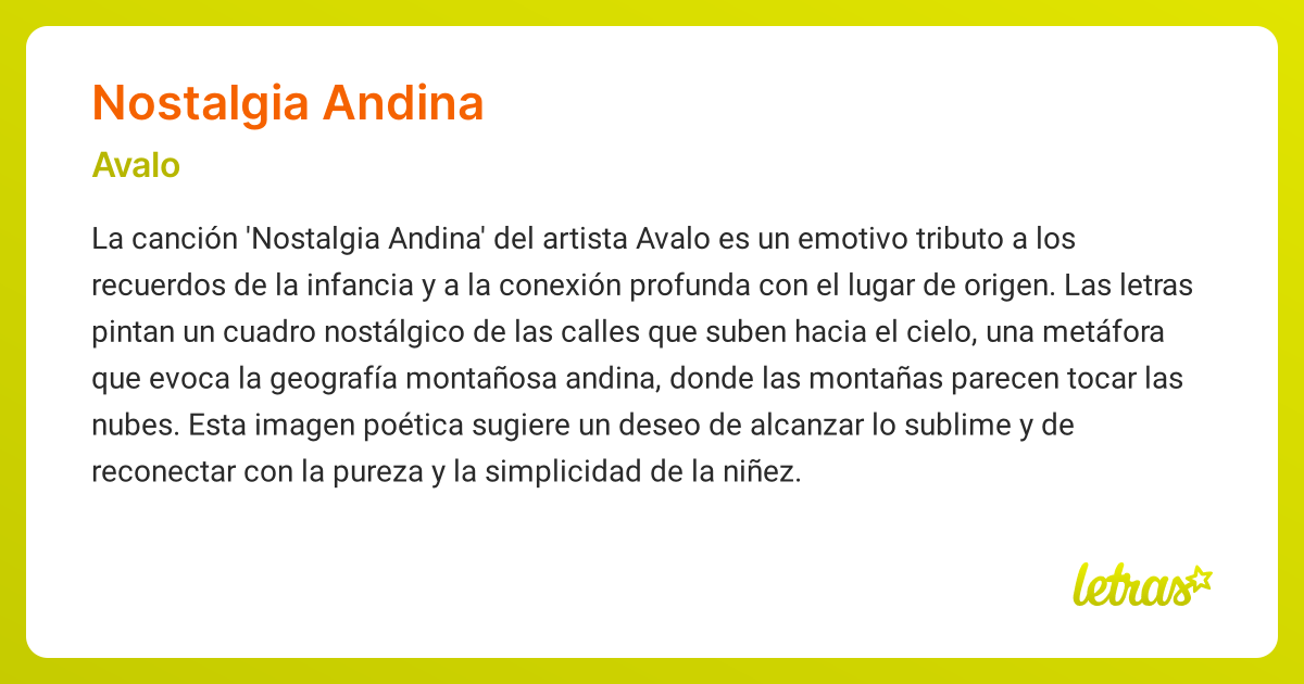 Significado de la canción NOSTALGIA ANDINA (Avalo) - LETRAS.COM