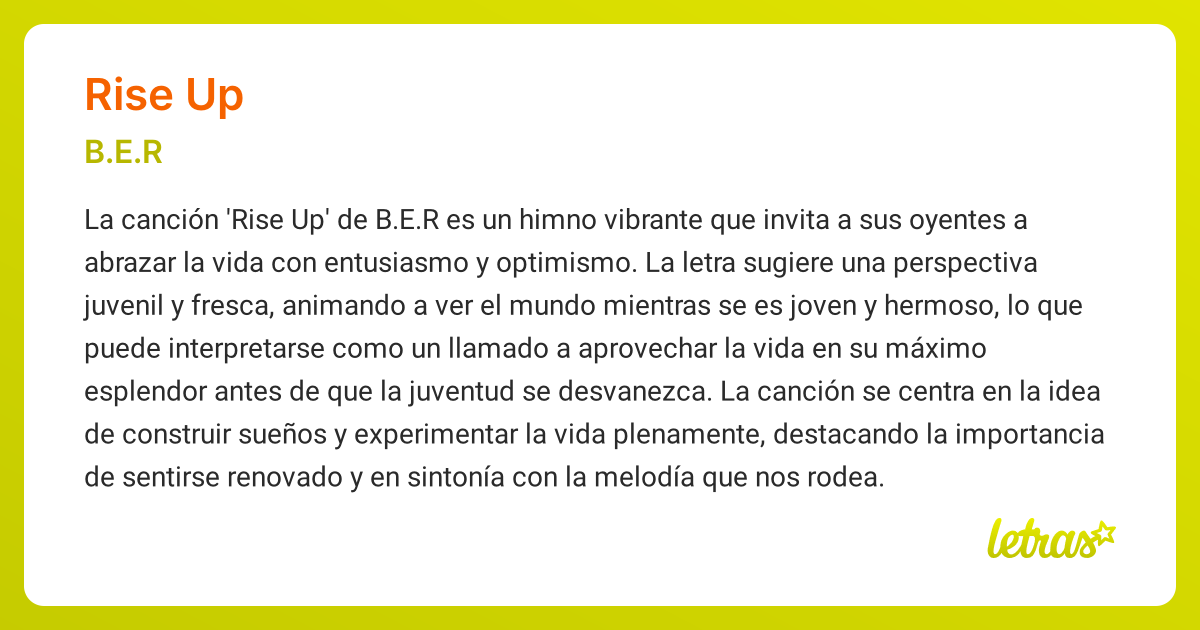 Significado de la canción RISE UP (B.E.R) - LETRAS.COM