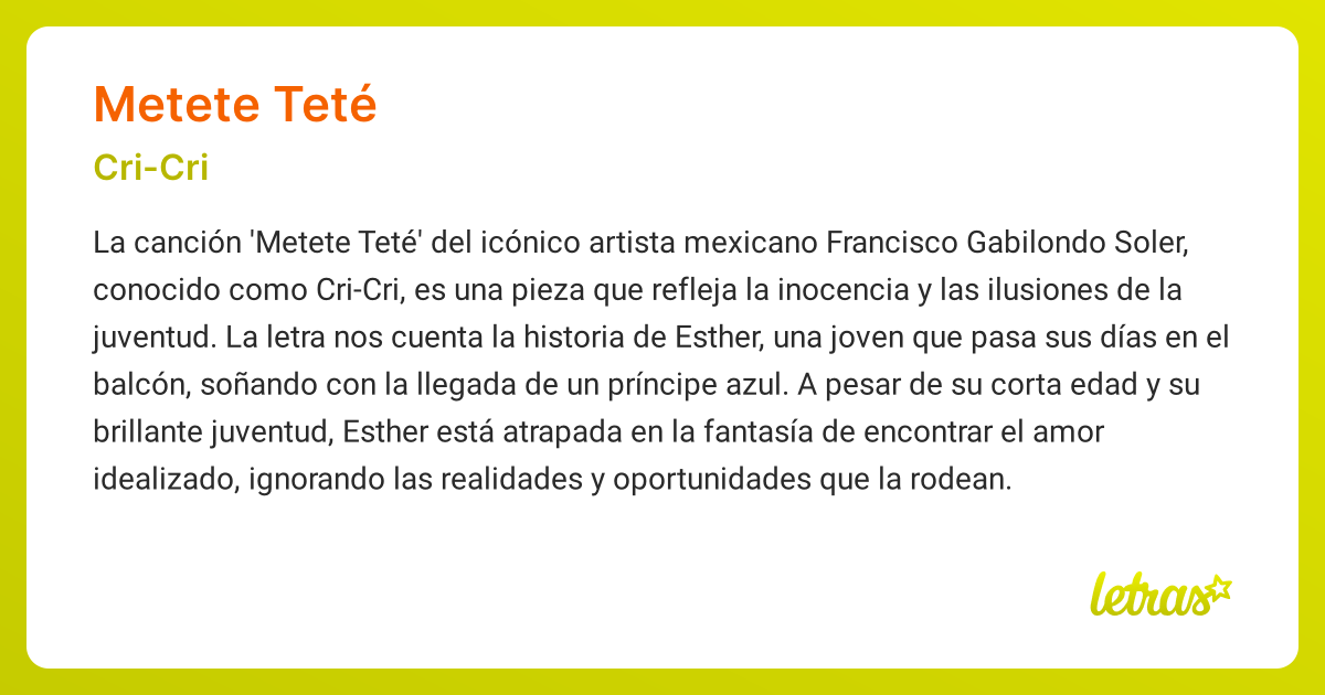 Significado de la canción METETE TETÉ (Cri-Cri) - LETRAS.COM