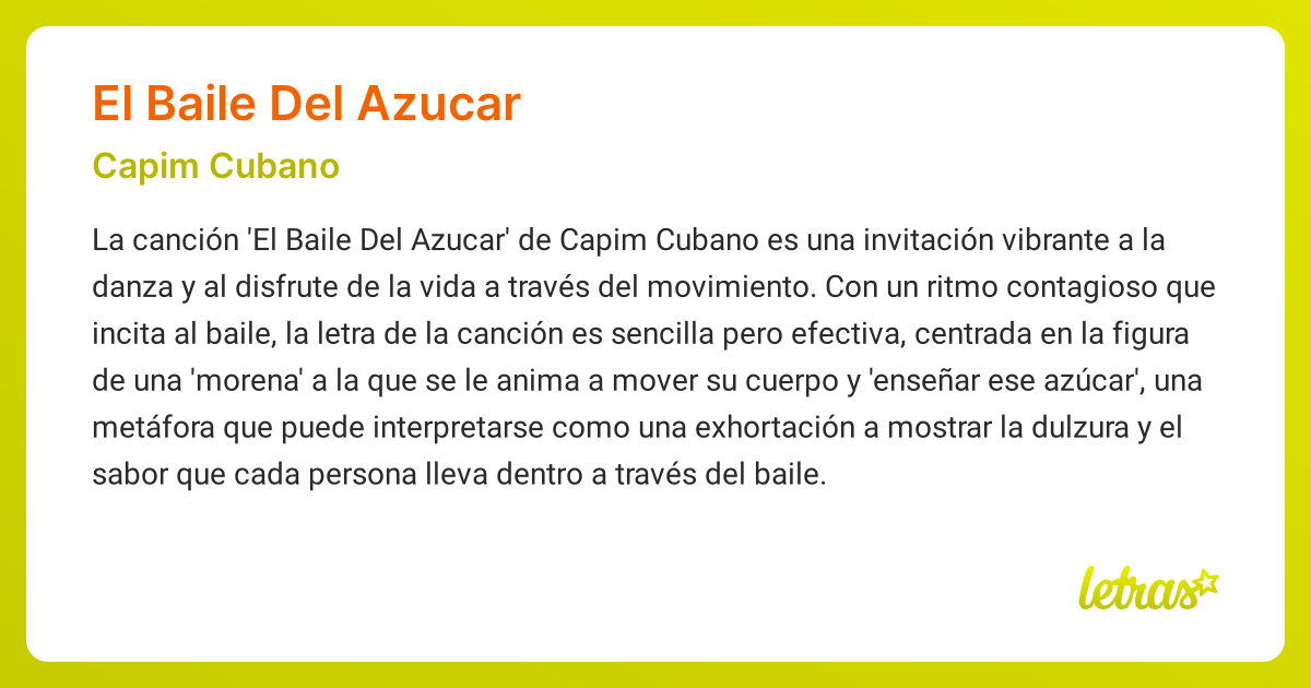Significado de la canción EL BAILE DEL AZUCAR (Capim Cubano) - LETRAS.COM