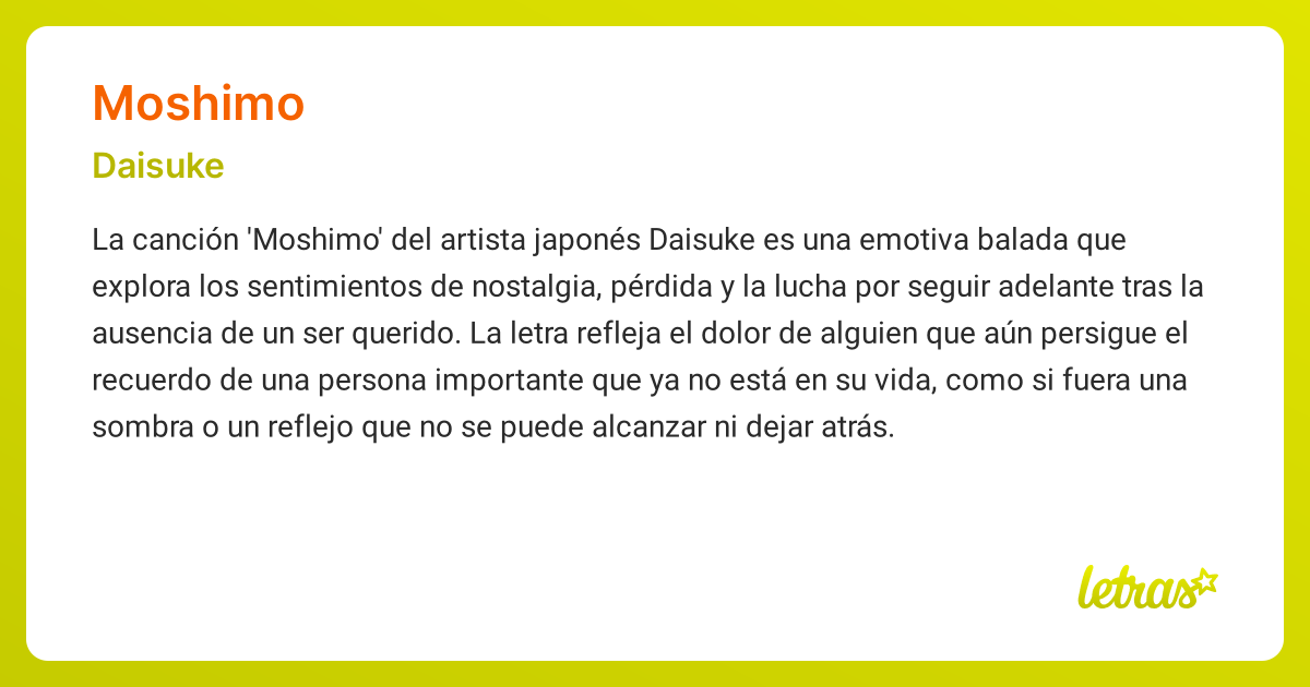 Significado de la canción MOSHIMO (Daisuke) - LETRAS.COM