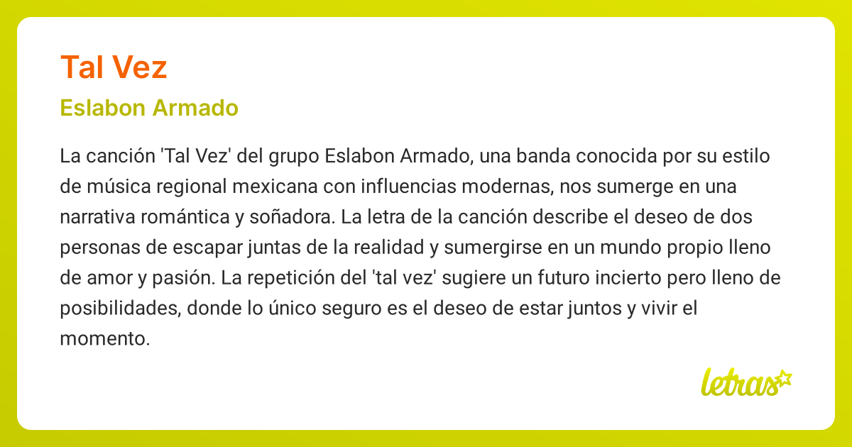 Significado de la canción TAL VEZ (Eslabon Armado) - LETRAS.COM