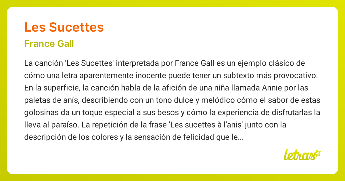 Significado de la canción LES SUCETTES (France Gall) - LETRAS.COM