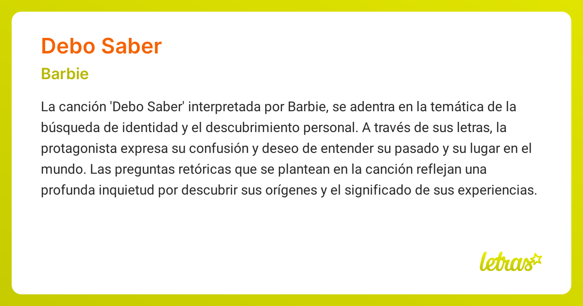 Significado de la canción DEBO SABER (Barbie) - LETRAS.COM