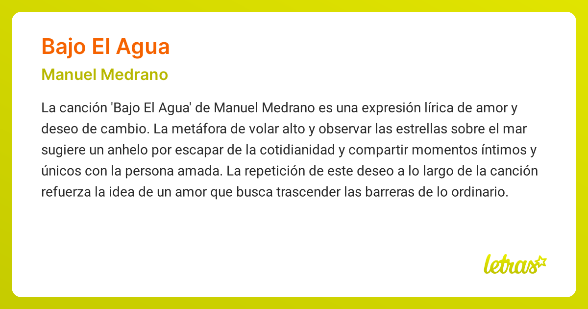 Significado de la canción BAJO EL AGUA (Manuel Medrano) - LETRAS.COM