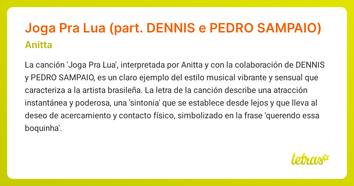 Significado de la canción Joga Pra Lua (part. DENNIS e PEDRO SAMPAIO ...