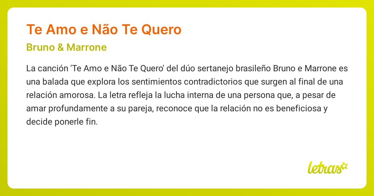 Significado de la canción TE AMO E NÃO TE QUERO (Bruno & Marrone ...