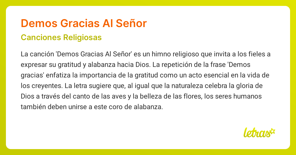 Significado de la canción DEMOS GRACIAS AL SEÑOR (Canciones Religiosas ...