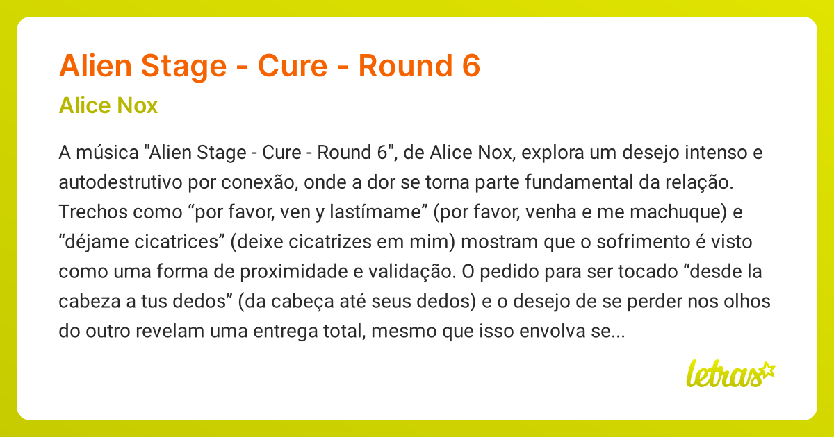 Significado da música ALIEN STAGE - CURE - ROUND 6 (Alice Nox) - LETRAS ...