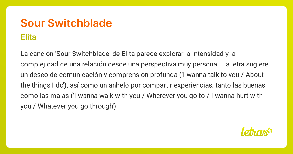 Significado de la canción SOUR SWITCHBLADE (Elita) - LETRAS.COM
