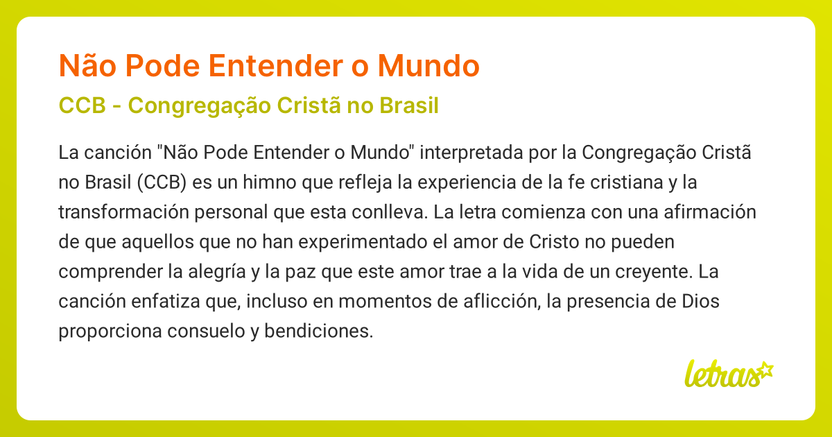 Significado de la canción NÃO PODE ENTENDER O MUNDO (CCB - Congregação ...