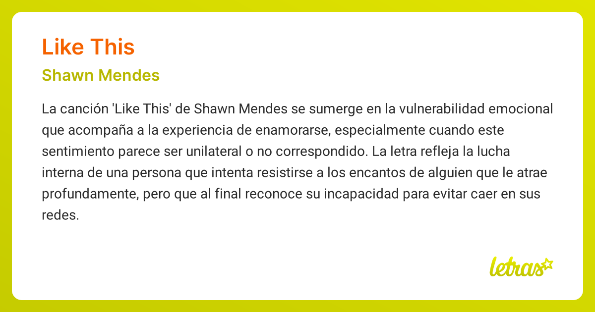 Significado de la canción LIKE THIS (Shawn Mendes) - LETRAS.COM