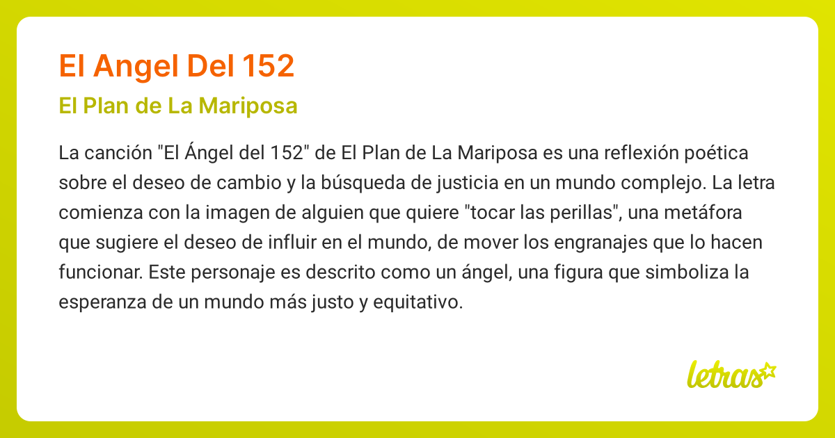 Significado de la canción EL ANGEL DEL 152 (El Plan de La Mariposa ...