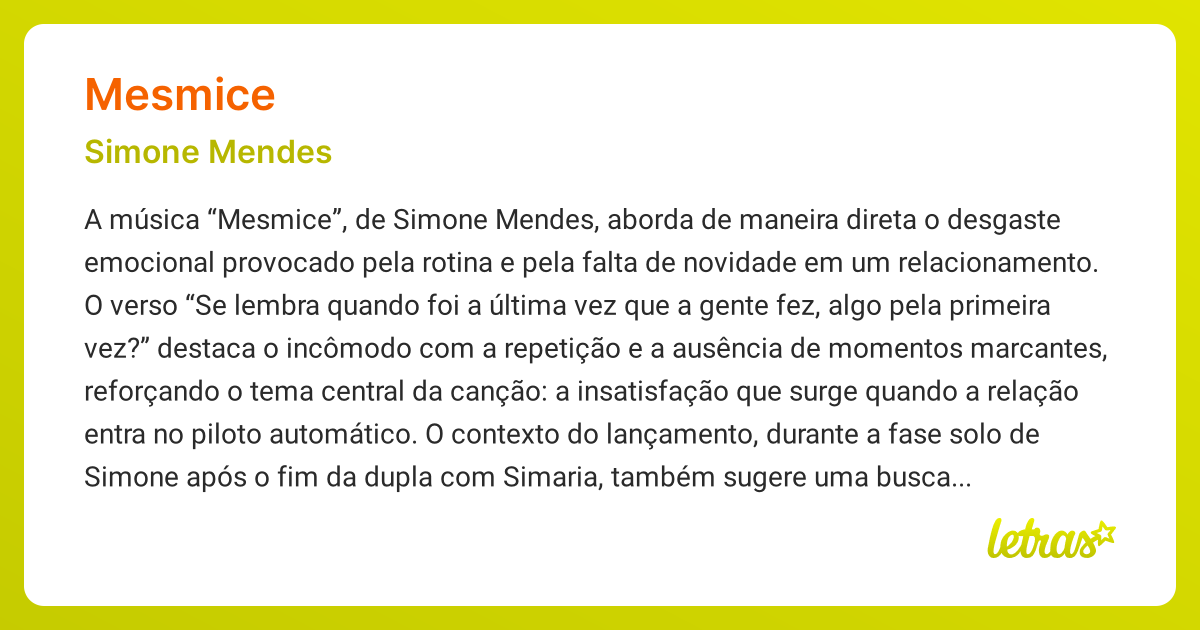 Significado da música MESMICE (Simone Mendes) - LETRAS.MUS.BR