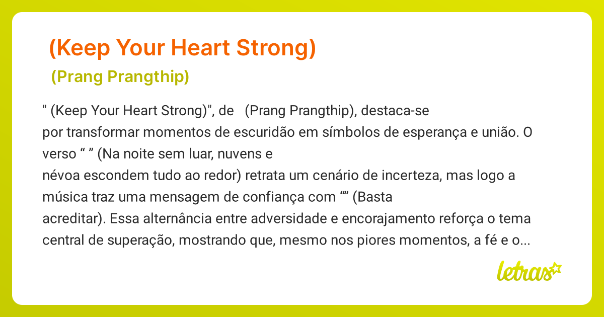 Significado da música ใจจงมัน (Keep Your Heart Strong) (ปราง ปรางทิพย์ ...