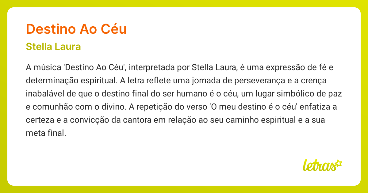 Significado da música DESTINO AO CÉU (Stella Laura) - LETRAS.MUS.BR