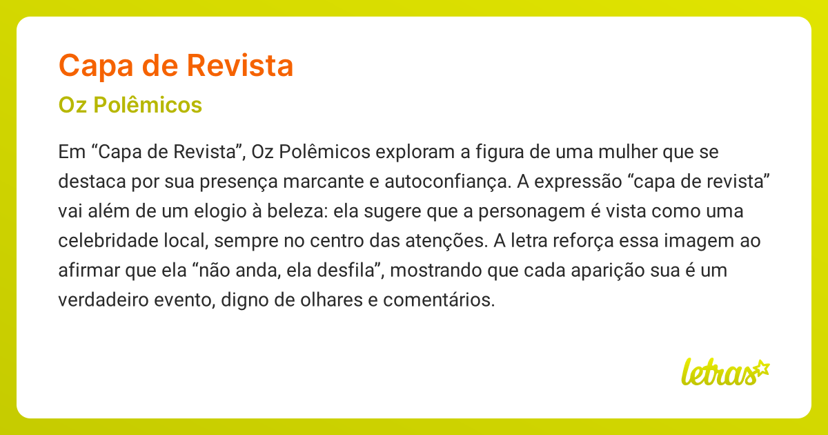 Significado da música CAPA DE REVISTA (Oz Polêmicos) - LETRAS.MUS.BR